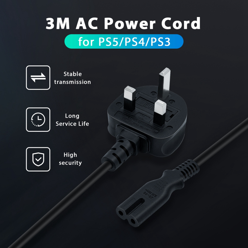 3米 英規兩圓孔八字尾 C7電源線 PS5/PS4/PS3適用 配13A Fuse保險絲 - Supreme Factory Limited