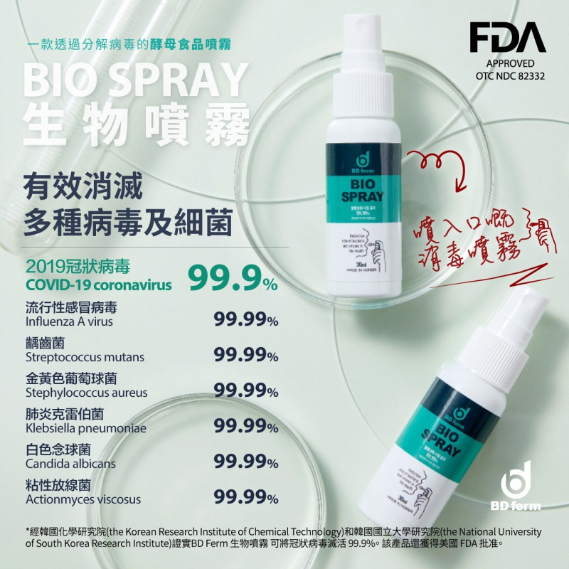 【BD FERM Bio Spray 生物噴霧 ｜一支可以噴入口嘅消毒噴霧】 有效殺滅冠狀病毒滅活🦠 99.9% - Drtaxi