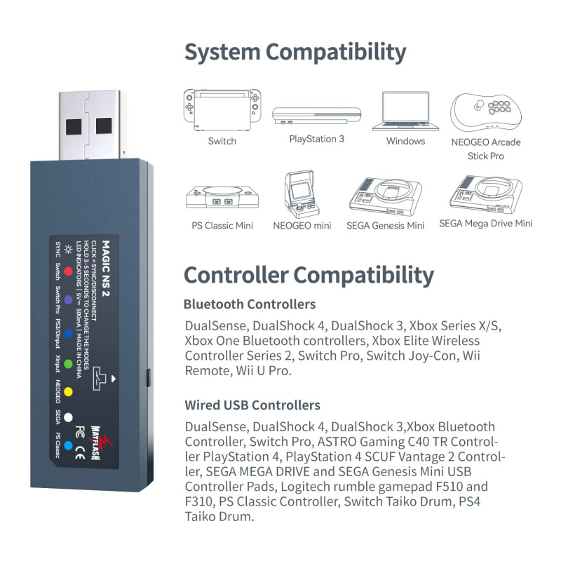Mayflash Magic NS 2 PS5 PS4 Xbox Series X Switch Pro 無線有線控制器轉換器 ...