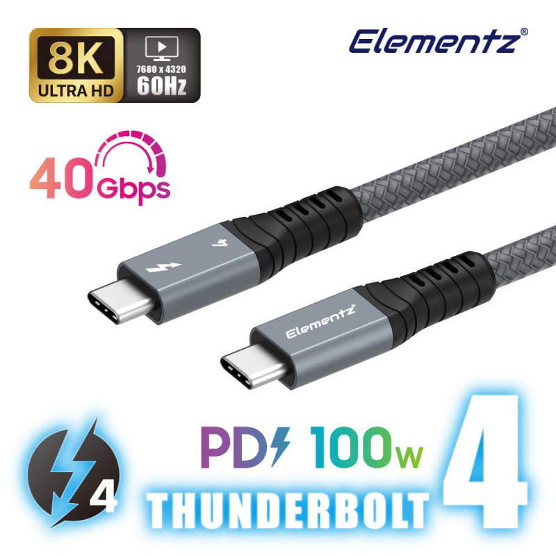 Elementz Thunderbolt 4 Cable (USB-C to C) UTB-4T ( 1M / 2M ) - Vertex 恆進科技