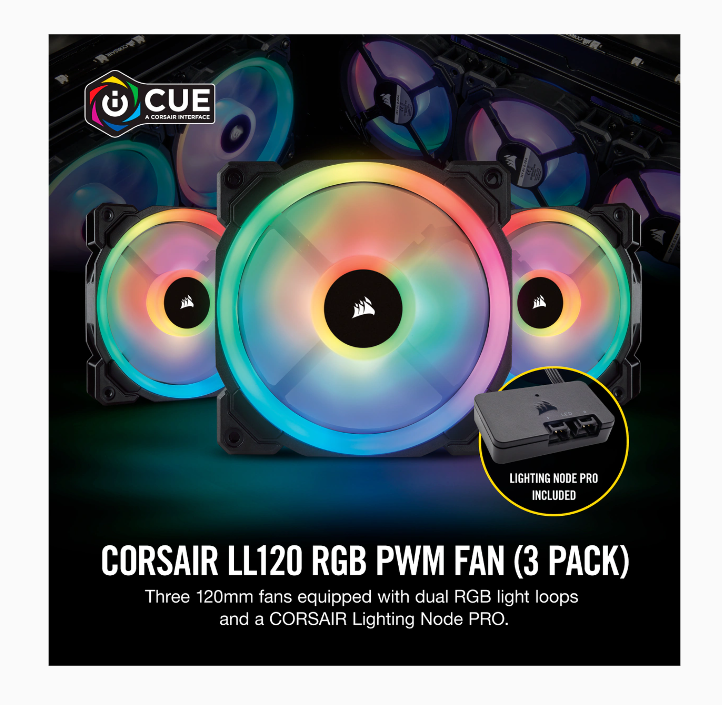 Corsair LL120 RGB 120mm Dual Light Loop RGB LED PWM Fan — 3 Fan Pack ...