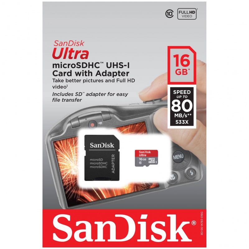 SanDisk Ultra C10 UHS-I microSDHC 記憶卡 with SD Adapter 16GB [R:80] 價錢、規格 ...