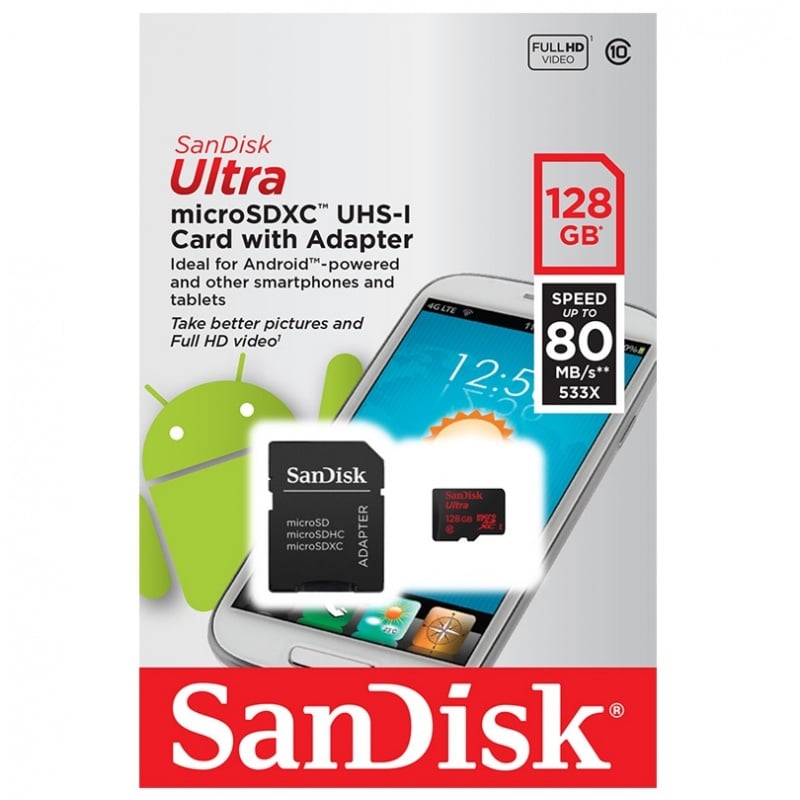 SanDisk Ultra C10 UHS-I microSDXC 記憶卡 with SD Adapter 128GB [R:80] 價錢 ...