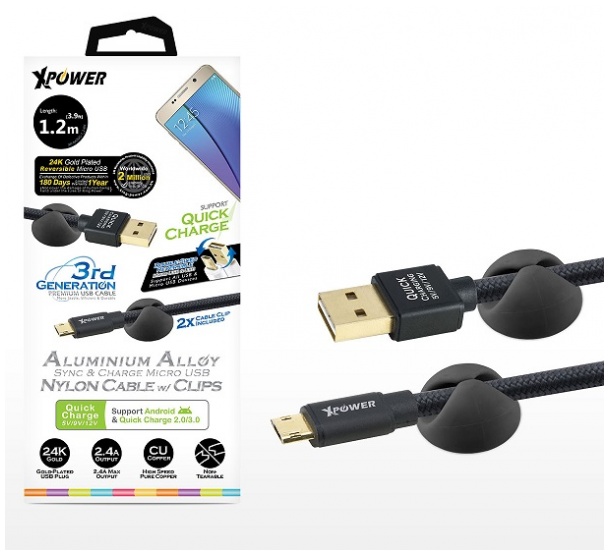 XPower 3rd Gen. 1.2m Aluminium Micro USB Cable w/cable clips 價錢、規格及用家意見 ...