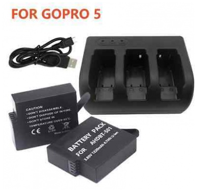 FOCUS 3 x GoPro HERO5 HERO 5 Battery 1220mAh 3.85v + Triple USB Slot ...