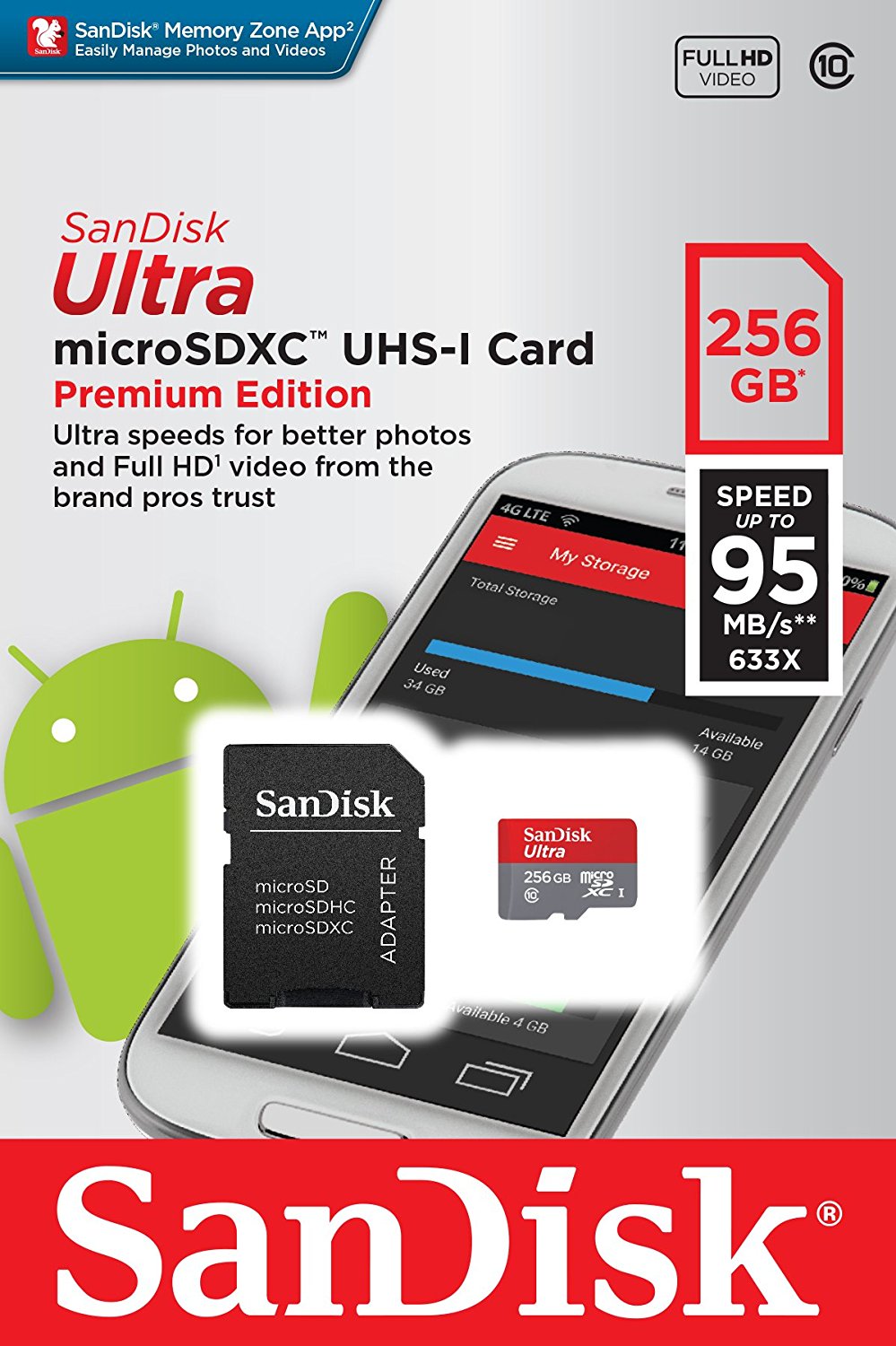SanDisk Ultra C10 UHS-I microSDXC 記憶卡 with SD Adaptor 256GB [R:95] 價錢 ...