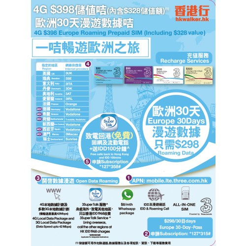 3HK 4G/3G 30日 多國漫遊流動數據儲值卡 價錢、規格及用家意見 - 香港格價網 Price.com.hk