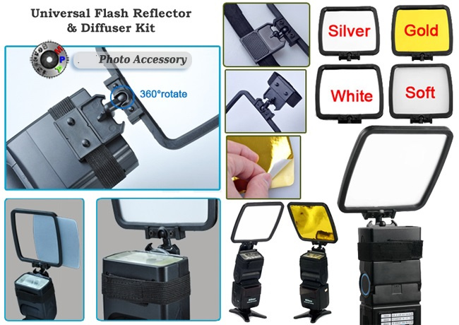 FOCUS Speedlight Reflector (Gold, Silver, White , Soft) 通用閃光燈 多角度柔光板 ...