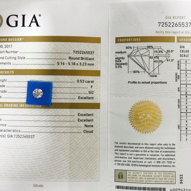 Diamond ICQ GIA證書 0.53卡 F 色 SI2 EX EX EX NONE Diamond 價錢、規格及用家意見 - 香港格價 ...