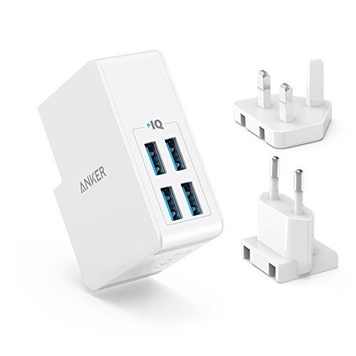 Anker PowerPort 4 Lite 4 Port USB Wall Charger with Interchangeable UK ...