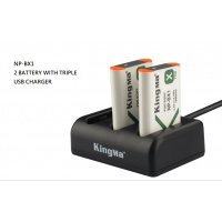 KINGMA 2 Pcs NP-BX1 Lithium-Ion Battery Pack With Triple USB Charger 四代用鋰電池連充電機 (3.6V, 1090mAh ...