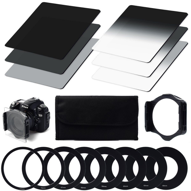 FOCUS Neutral Density ND Filter Set ND2 ND4 ND8 Gradual Holder 9pc ...