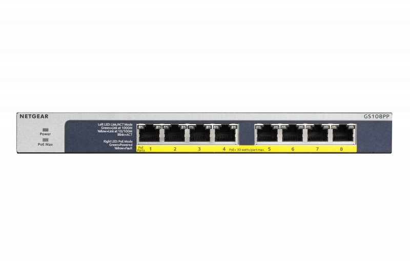 Netgear 8 Port Gigabit Ethernet Unmanaged Switch with 8-Port PoE/PoE+ ...