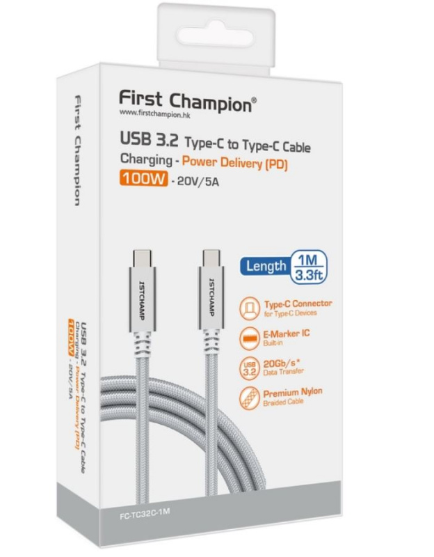 First Champion USB 3.2 USB Type-C 至 Type-C 充電傳輸線 100cm 價錢、規格及用家意見 - 香港格 ...