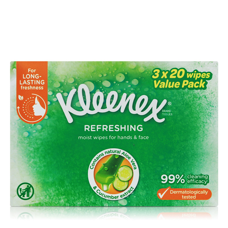 Kleenex Refreshing Moist Wipes for Hand & Face 清新手部面部消毒濕紙巾 (一套3包，每包20張 ...
