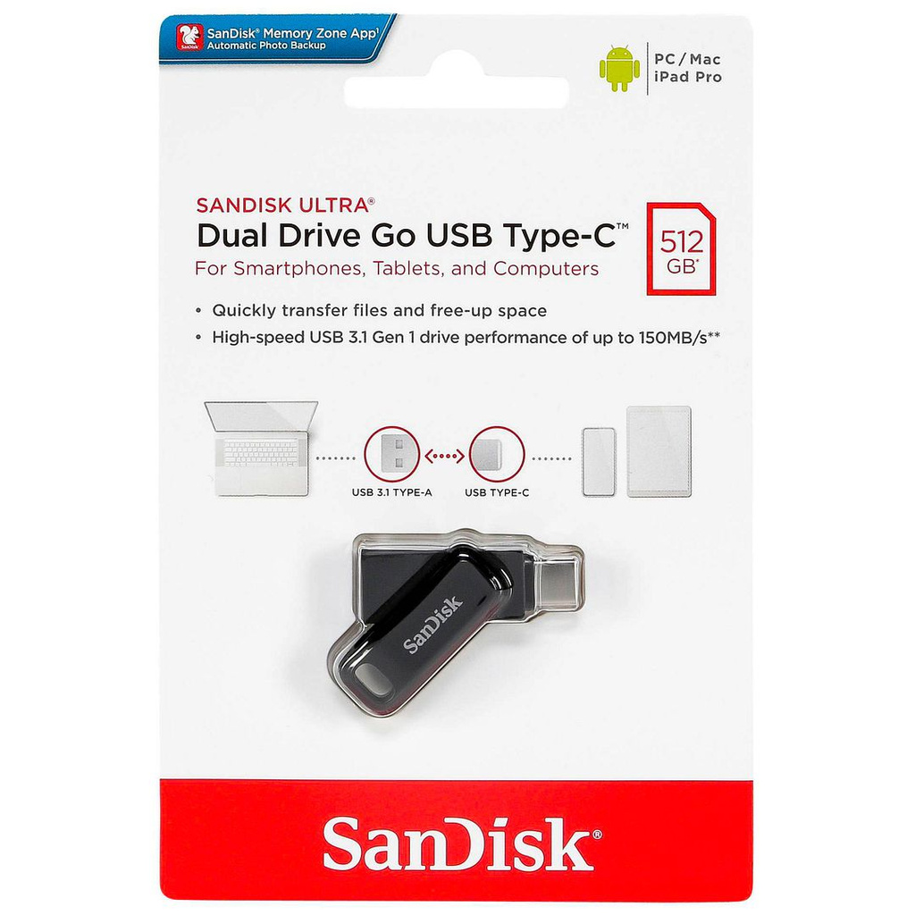 SanDisk Ultra Dual Drive Go USB Type-C 512GB (USB 3.1 Gen 1) (SDDDC3 ...