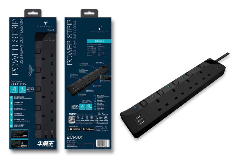 2the Max 牛魔王 Maxpower Power Strip 4位插座 + 2位USB 獨立開關拖板 (3m) RX40U 價錢、規格及 ...