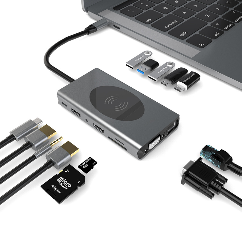 ALOK 14 in 1 Type C Hub 擴展器無線充電10W for Macbook Pro Mac Air Mac專用配件 ...