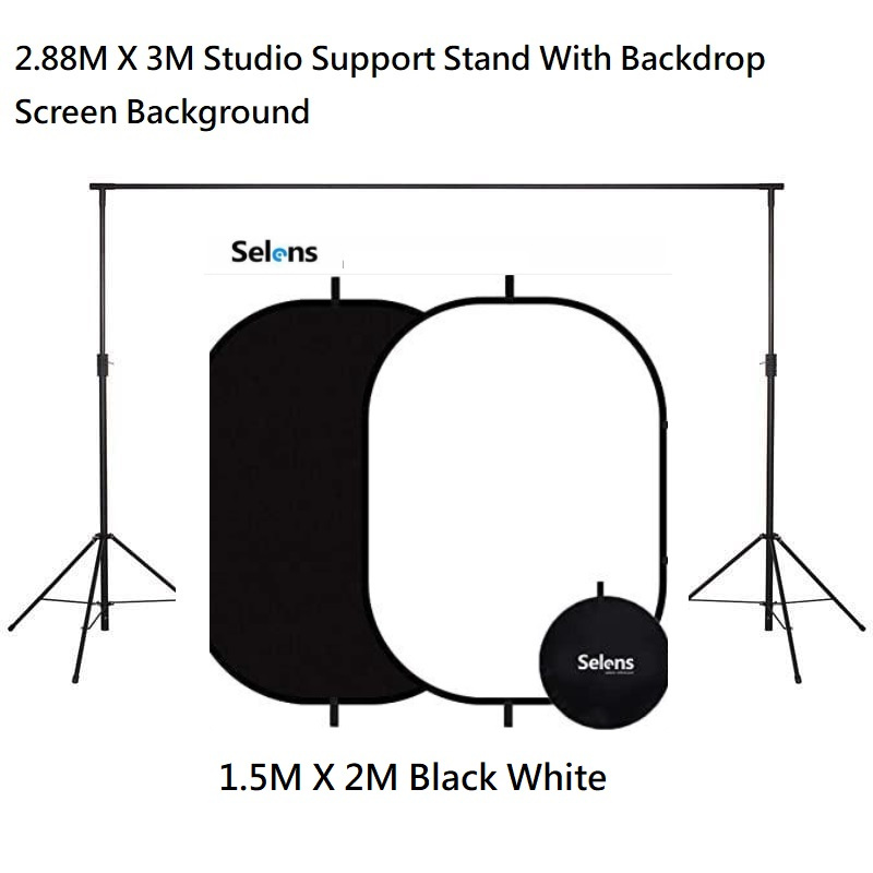 Selens 2.88 x 3m Studio Support Stand With 1.5 x 2m Black White ...