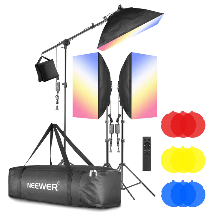 Neewer 3-Pack 2.4G LED Softbox Lighting Kit with Color Filter 價錢、規格及用家 ...