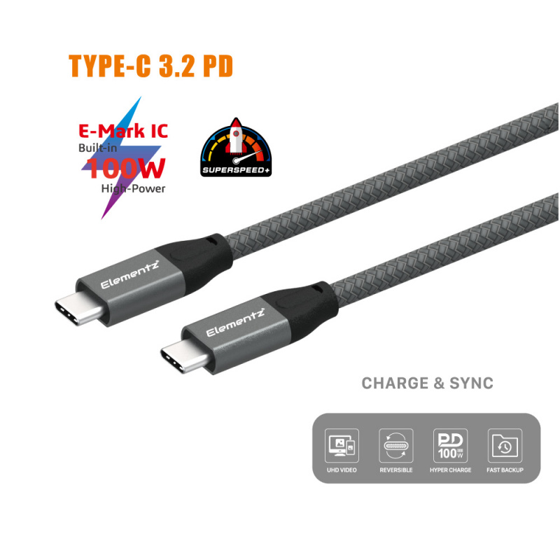 Elementz USB 3.2 GEN 2 / 100W PD Charge With E-Mark Chip 1m UCC-32 價錢 ...