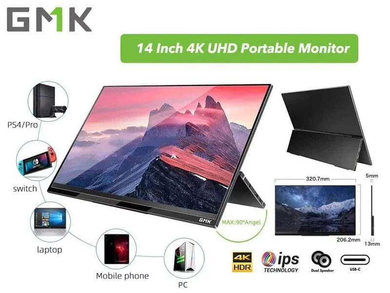 GMKTEC 14吋 Xpanel 4K UHD IPS 觸控便攜式螢幕 價錢、規格及用家意見 - 香港格價網 Price.com.hk