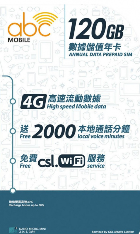 ABC Mobile 120GB 數據儲值年卡 價錢、規格及用家意見 - 香港格價網 Price.com.hk
