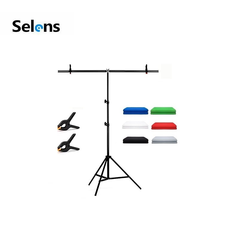 Selens 2m(W) x 2.4m(H) T-Shape Studio Support Stand With 3.2m(W) x 3m(H ...