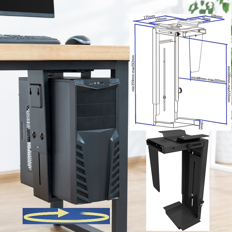 CyberTech 360° Rotation CPU Holder Support Under Desk Mount 旋轉電腦機箱吊架側身 ...