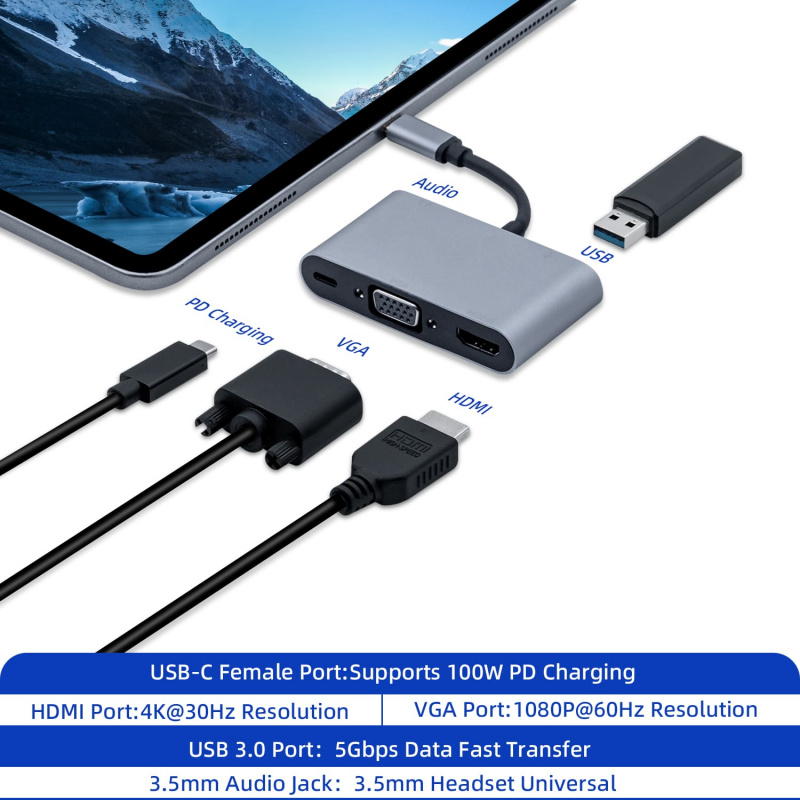 Mcbazel 五合一Type-C擴展塢 USB-C Hub 轉VGA+HDMI+USB+PD+3.5mm音頻端口 價錢、規格及用家意見 - 香港格價網 Price.com.hk