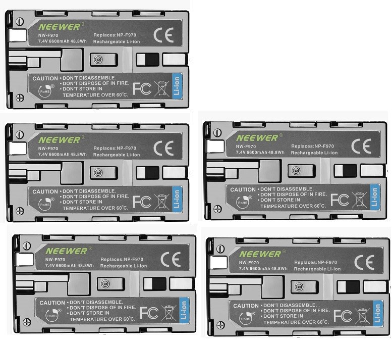 Neewer 5 Pcs NP-F970 L-Series Info-Lithium Battery Pack 代用鋰電池 (7.4V ...