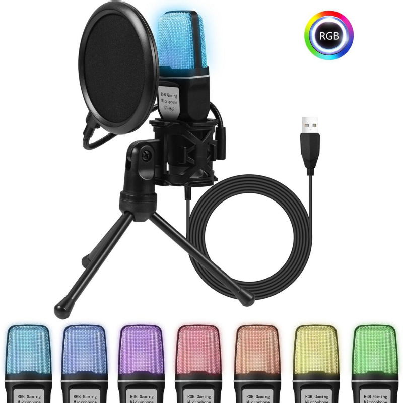 Yanmai USB RGB Condenser Desktop Microphone with Pop Filter & Shock ...