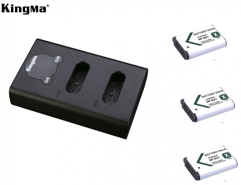 KINGMA 3 Pcs NP-BX1 Lithium-Ion Batteries With LCD Display Dual Charger 三電池連可顯電量雙充充電機 (3.6V ...