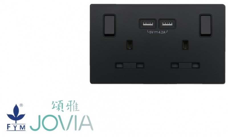 FYM 豐葉牌 Jovia 13A 2 Gang Switched Socket Outlet With USB TypeAx2 頌雅系列 ...