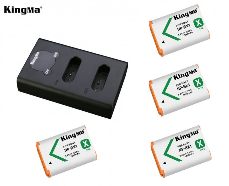 KINGMA 4 Pcs NP-BX1 Lithium-Ion Battery Pack With LCD Display Dual USB Charger 四代用鋰電池連充電機 (3.6V ...