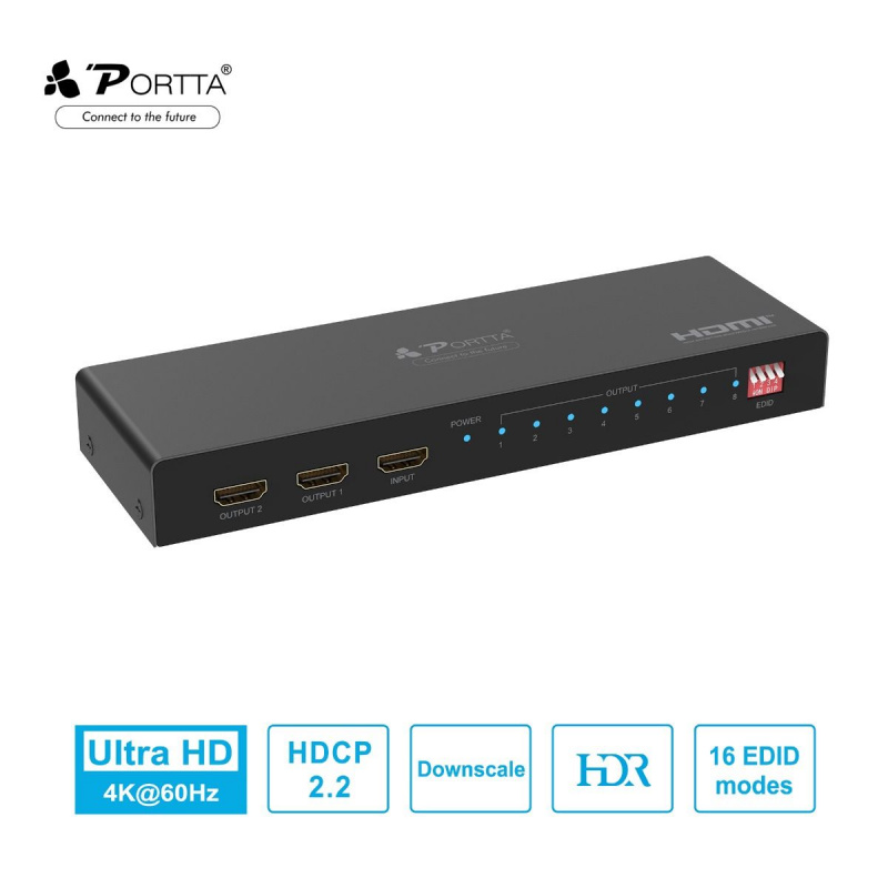 Portta Portta HDMI 1x8 Splitter ,支持4K@60Hz , HDMI分配器 1 in 8 out ...