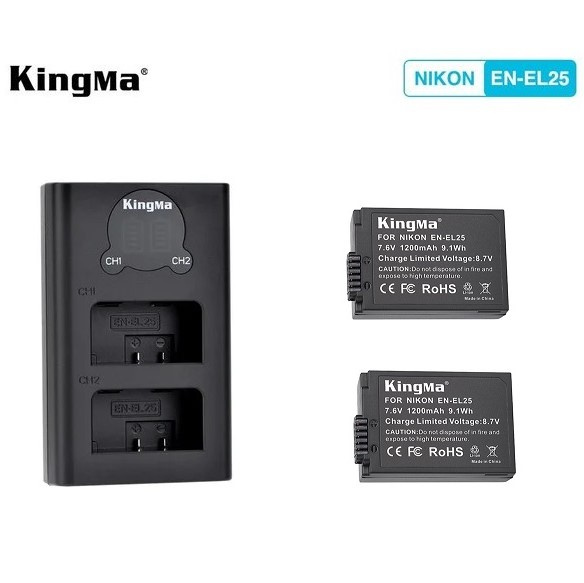 KINGMA 2 Pcs EN-EL25 Lithium-Ion Battery Pack With BM048-ENEL25 Dual USB Type-C Charger 兩電池連雙充充 ...