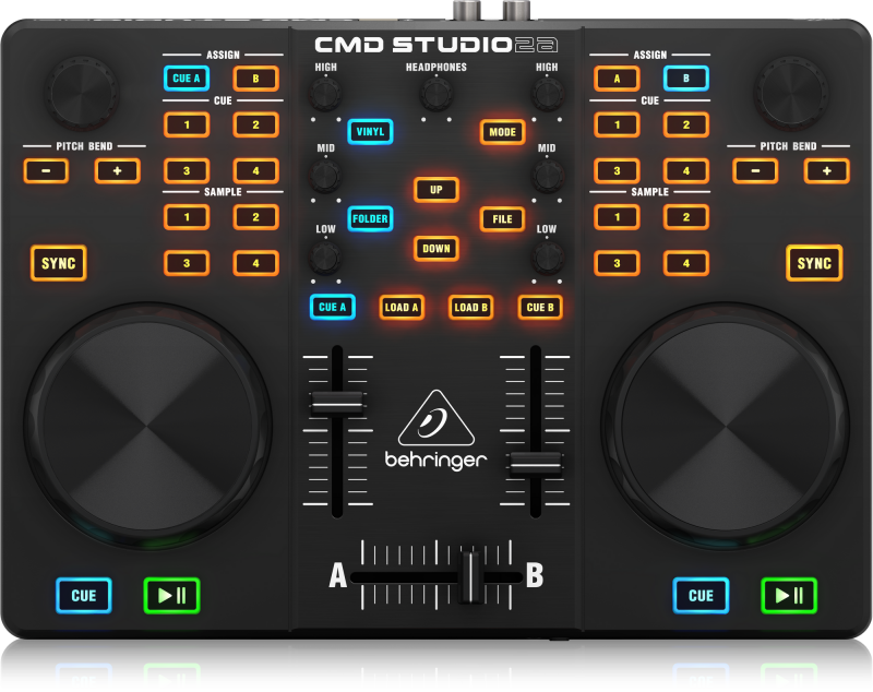 Behringer CMD Studio 2A Ultra-Portable Dual-Deck DJ MIDI Controller with 4-Channel Audio ...