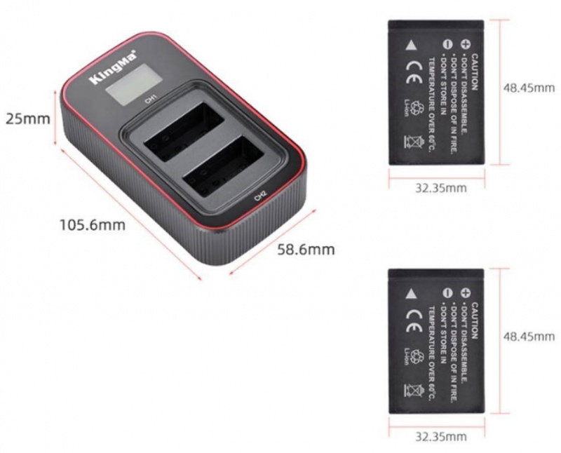 KINGMA 2 Pcs LP-E12 Lithium-Ion Battery Pack With BM058 LCD Display USB Type-C Charger 兩電池連充電 (7 ...