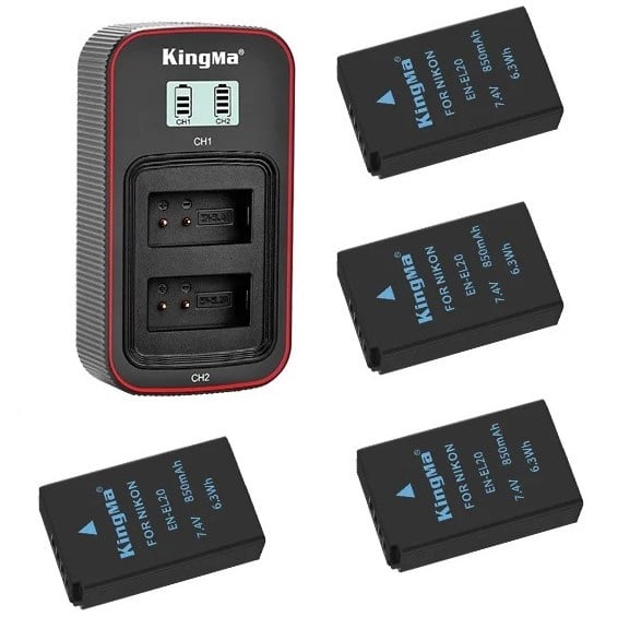 KINGMA 4 Pcs EN-EL20 Lithium-Ion Battery Pack With LCD Display Dual ...