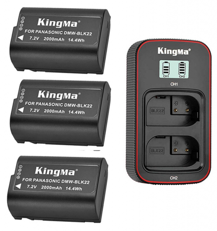 KINGMA 3 Pcs DMW-BLK22 Lithium-Ion Battery Pack With BM058 Dual USB ...