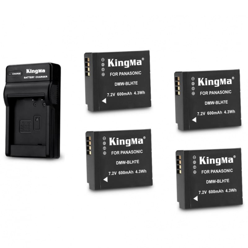 KINGMA 4 Pcs DMW-BLH7E Lithium-Ion Battery Pack With USB Charger 四電池連充電 ...