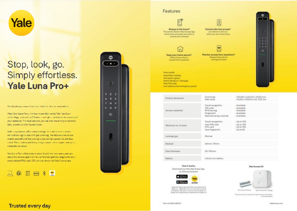Yale Luna Pro+ 人臉識別智能電子門鎖 價錢、規格及用家意見 - 香港格價網 Price.com.hk