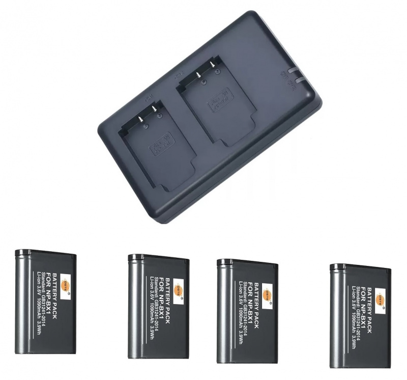 DSTE 4 Pcs NP-BX1 Lithium-Ion Batteries With Dual USB Type-A Charger 四電池連平放式雙充電機 (3.6V，1090mAh ...
