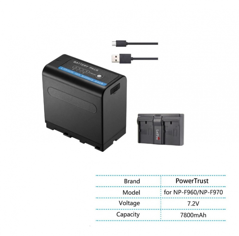 POWERTRUST NP-F970 L-Series Info-Lithium Battery Pack With Dual USB Charger 代用鋰電池連充電機 (7.2V ...