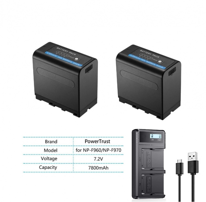 POWERTRUST 2 PCS NP-F970 L-Series Info-Lithium Battery Pack With LCD Display Dual USB Charger 兩 ...