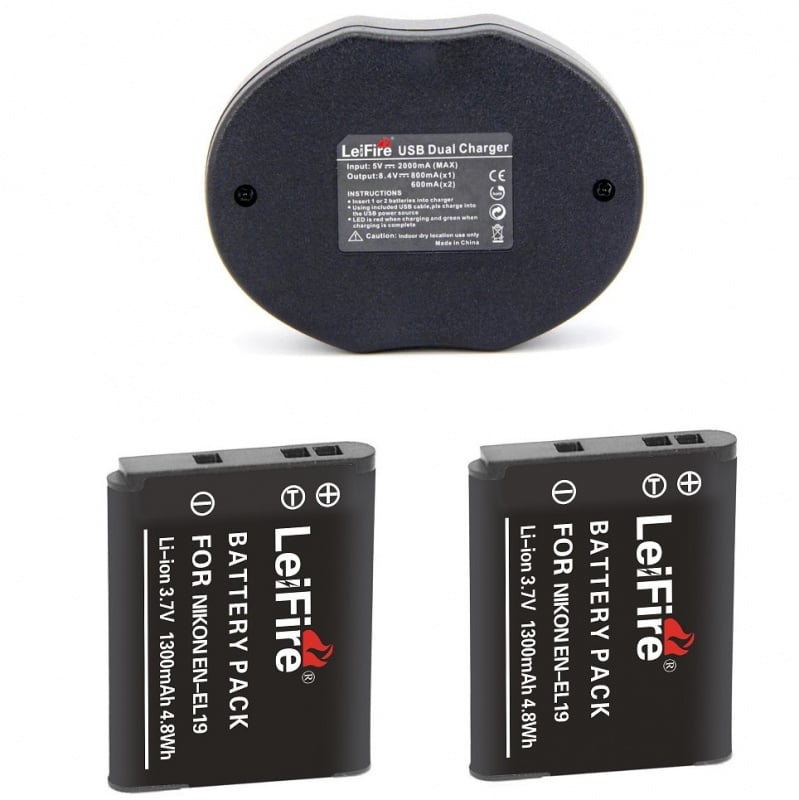 LEIFIRE 2 Pcs Nikon EN-EL19 / Sony NP-BJ1 Lithium-Ion Batteries With USB Charger 兩電池連充電機 (3.7V ...