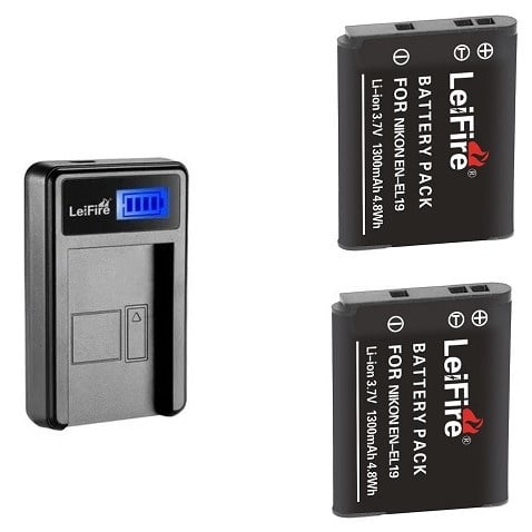 LEIFIRE 2 Pcs Nikon EN-EL19 / Sony NP-BJ1 Lithium-Ion Batteries With LCD Display USB Type-A ...