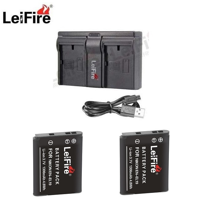 LEIFIRE 2 Pcs Nikon EN-EL19 / Sony NP-BJ1 Lithium-Ion Batteries With Dual USB Type-A Charger 兩電池 ...