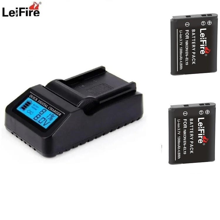 LEIFIRE 2 Pcs Nikon EN-EL19 / Sony NP-BJ1 Lithium-Ion Battery Pack With LCD Display AC Charger 兩 ...